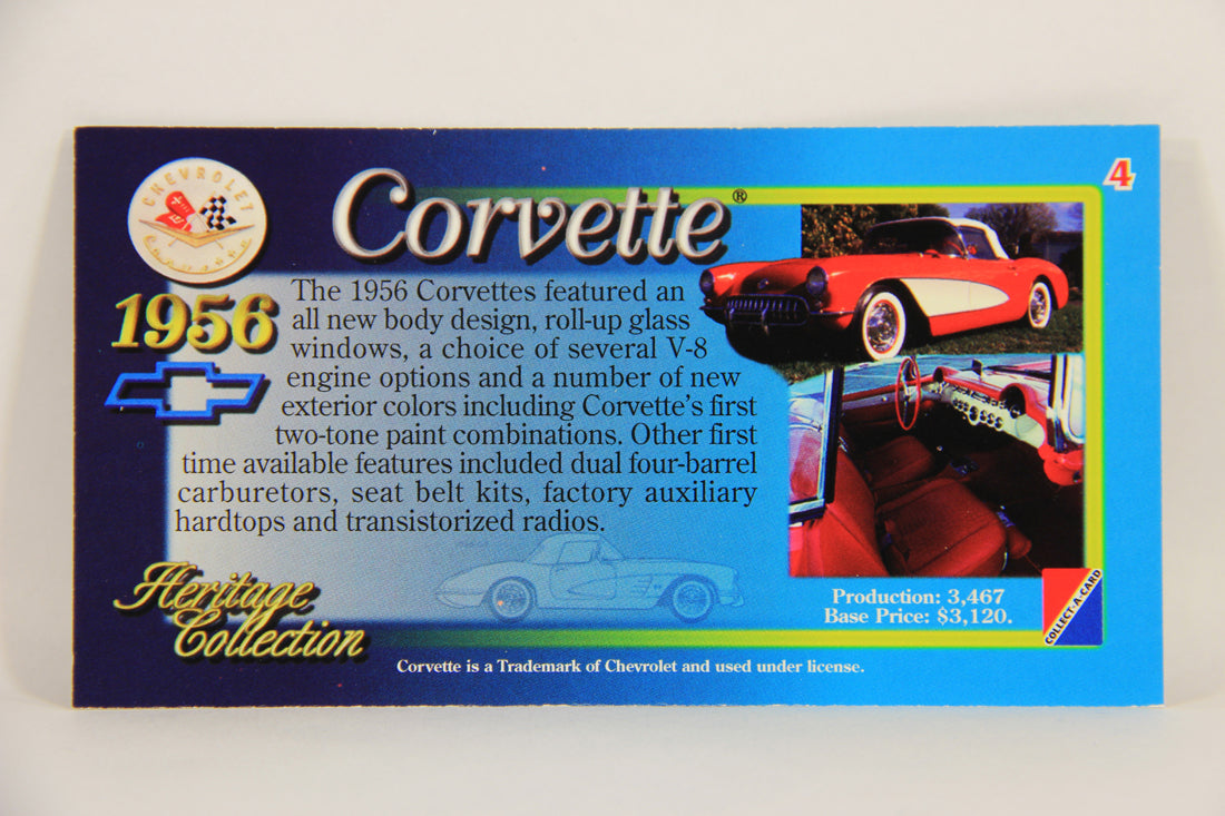Corvette Heritage Collection 1996 Trading Card #4 - 1956 Convertible L ...
