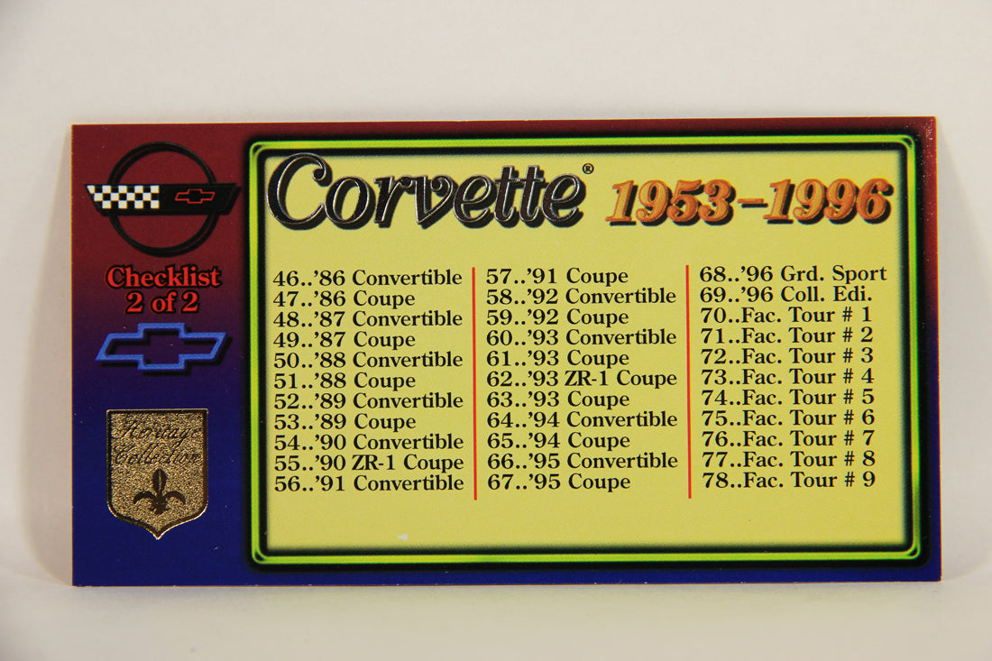 Corvette Heritage Collection 1996 Trading Card #90 Checklist 2 Of 2 L0 ...
