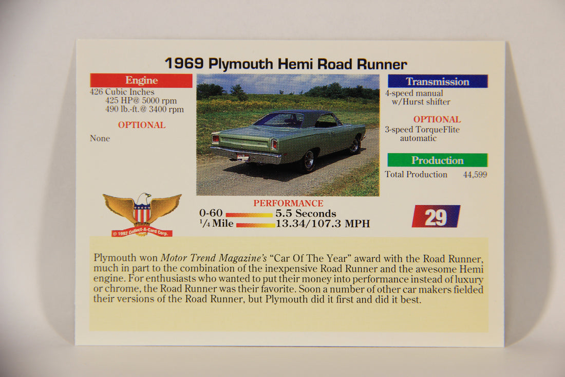 Musclecars 1992 Trading Card #29 - 1969 Plymouth Hemi Road Runner L011 ...